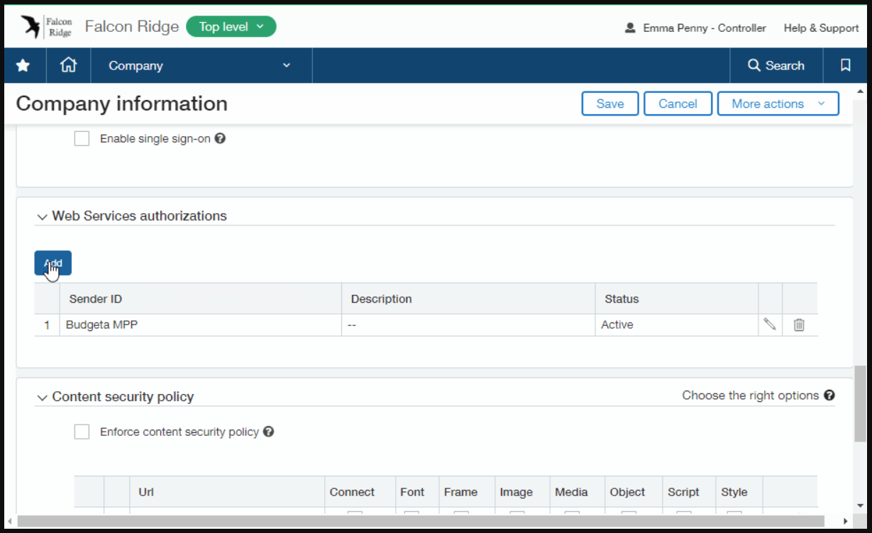 Creating Web Service credentials in Sage Intacct using the User-based Permission Type